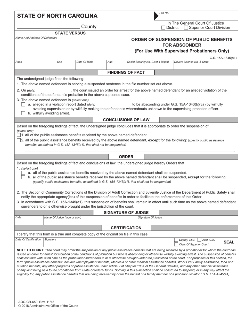 Form AOC-CR-650 - Fill Out, Sign Online and Download Fillable PDF ...