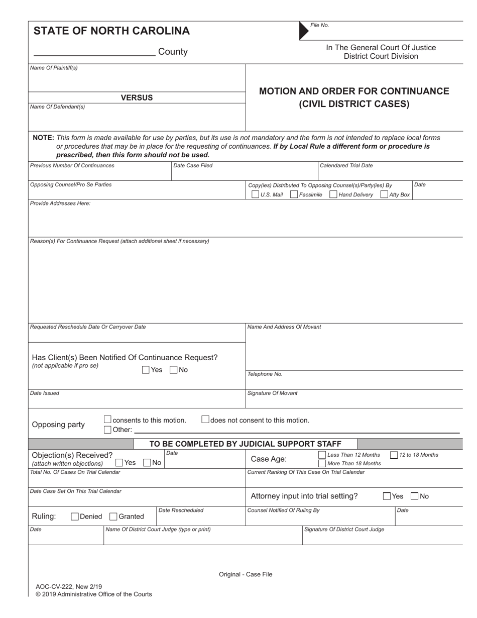Form AOC-CV-222 - Fill Out, Sign Online and Download Fillable PDF ...