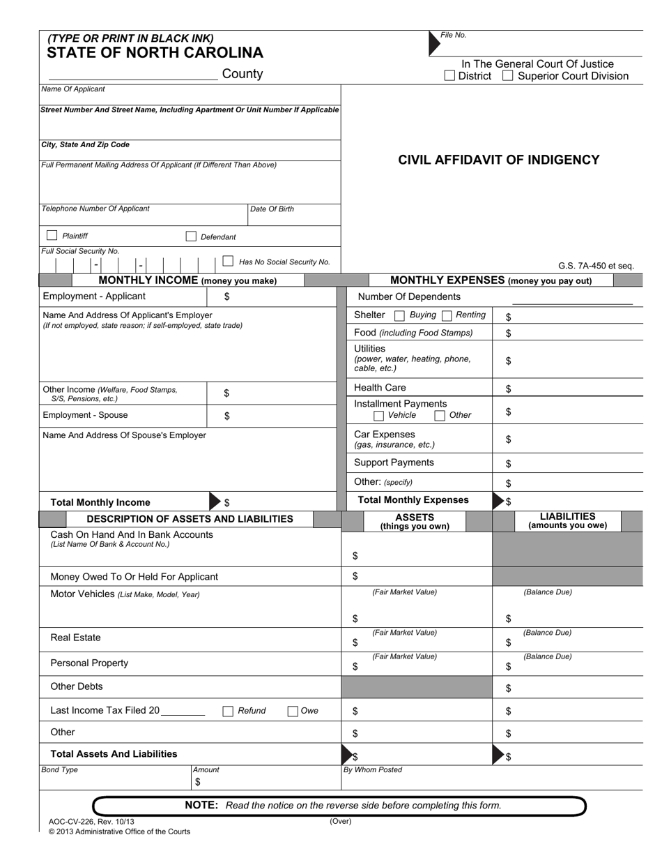 Form AOC-CV-226 - Fill Out, Sign Online and Download Fillable PDF ...
