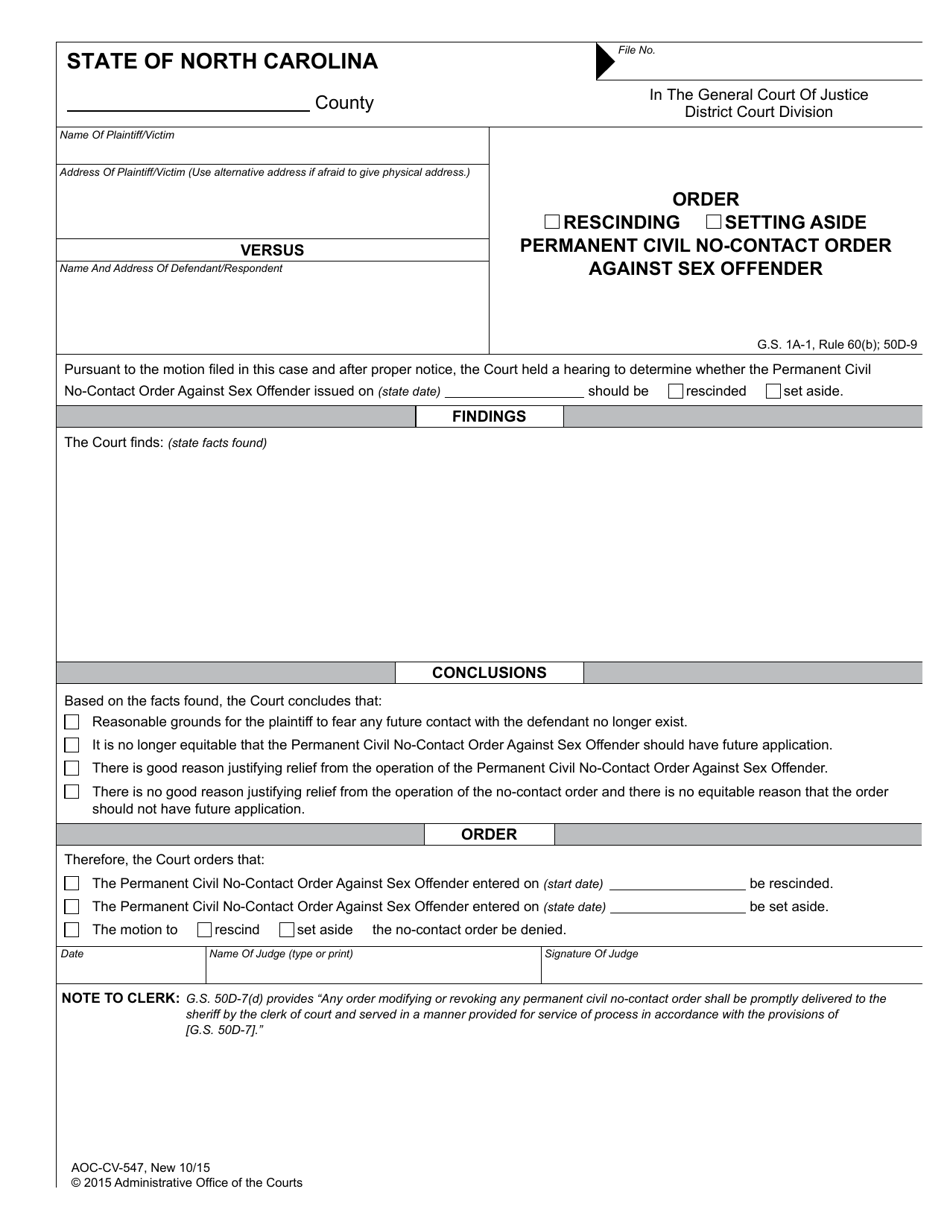 Form AOC-CV-547 - Fill Out, Sign Online and Download Fillable PDF ...