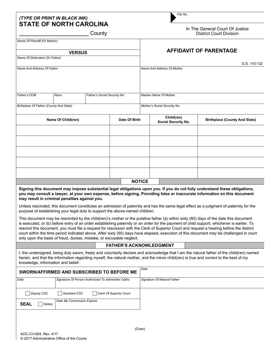 Form AOC-CV-604 - Fill Out, Sign Online and Download Fillable PDF ...