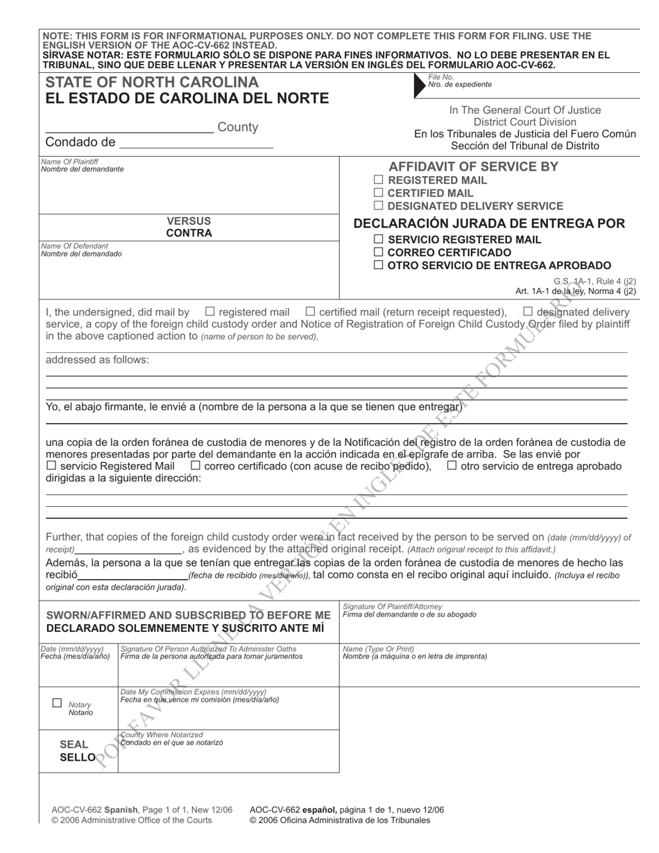 Form AOC-CV-662 SPANISH - Fill Out, Sign Online and Download Printable ...