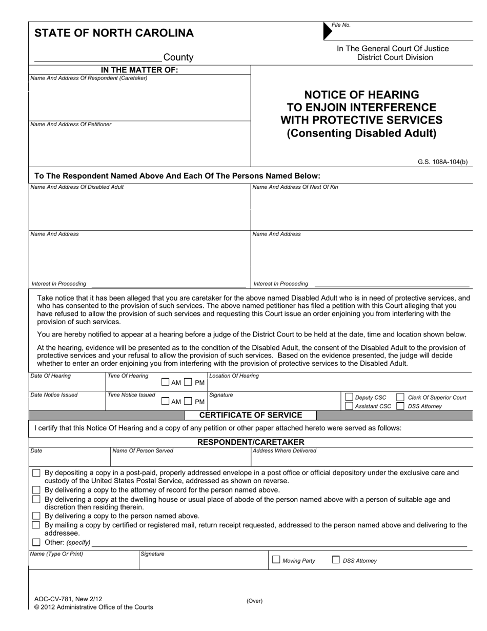 Form AOC-CV-781 - Fill Out, Sign Online and Download Fillable PDF ...