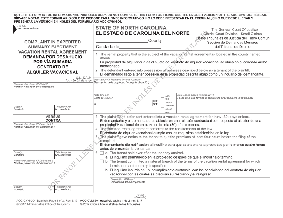 Form AOC-CVM-204 - Fill Out, Sign Online and Download Printable PDF ...