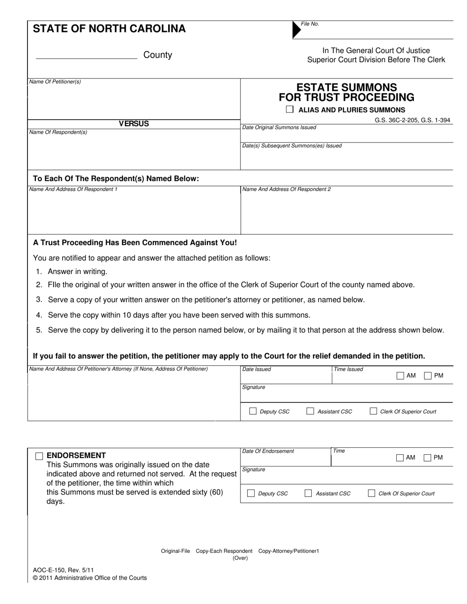 Form AOC-E-150 - Fill Out, Sign Online and Download Fillable PDF, North ...