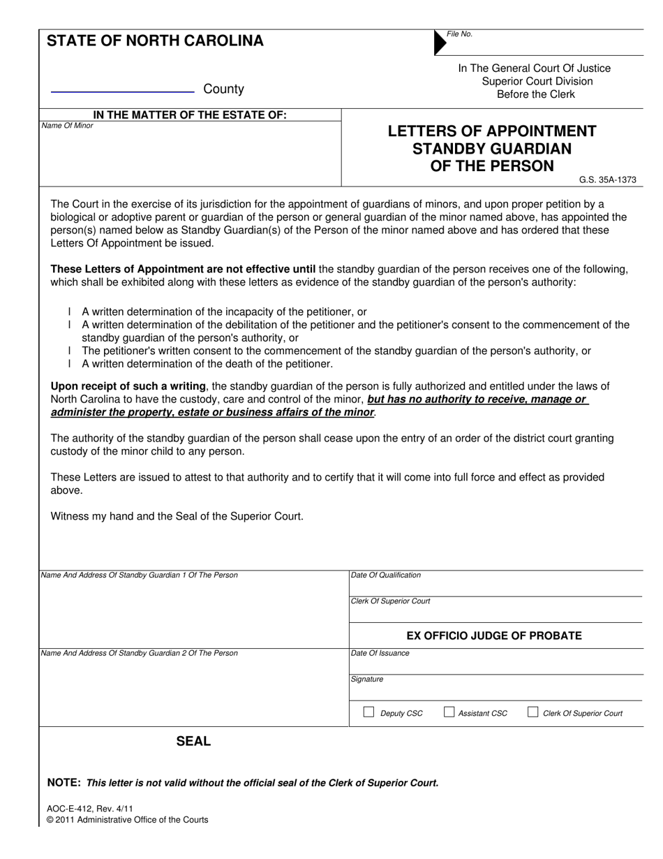 Form AOC-E-412 - Fill Out, Sign Online and Download Fillable PDF, North Carolina | Templateroller