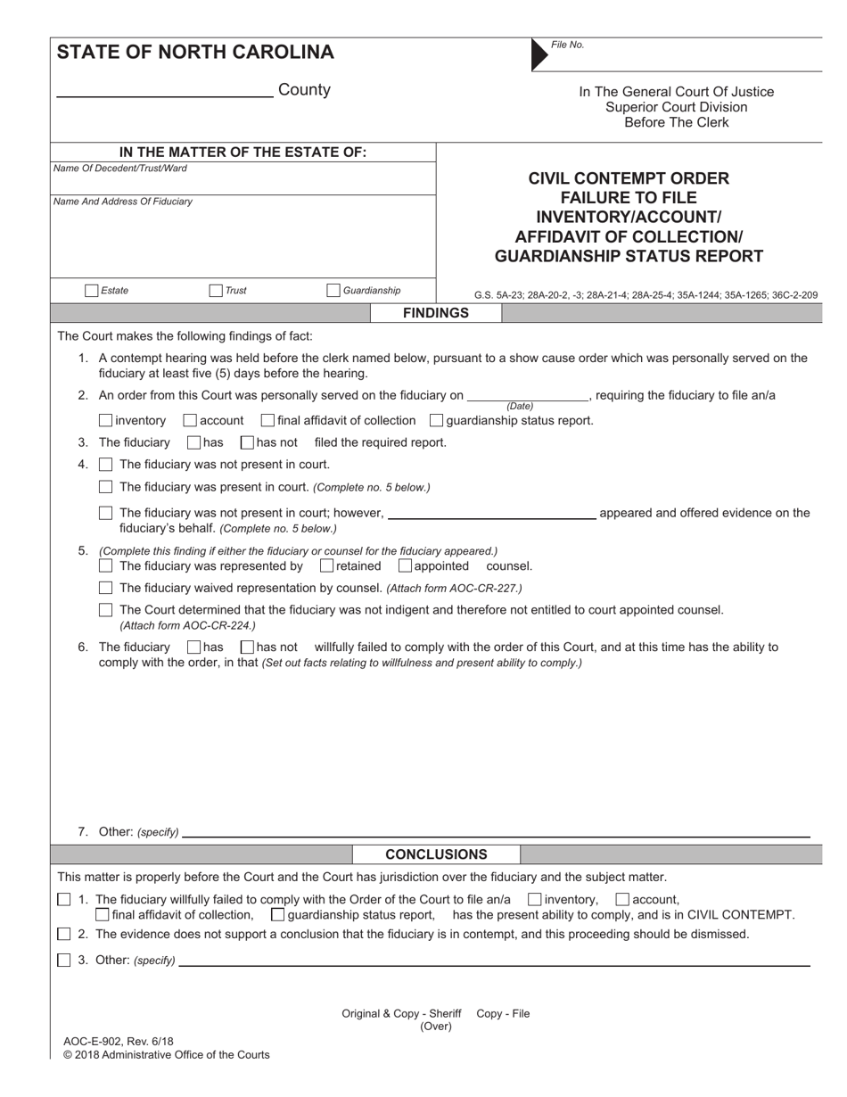 Form AOC-E-902 - Fill Out, Sign Online and Download Fillable PDF, North ...