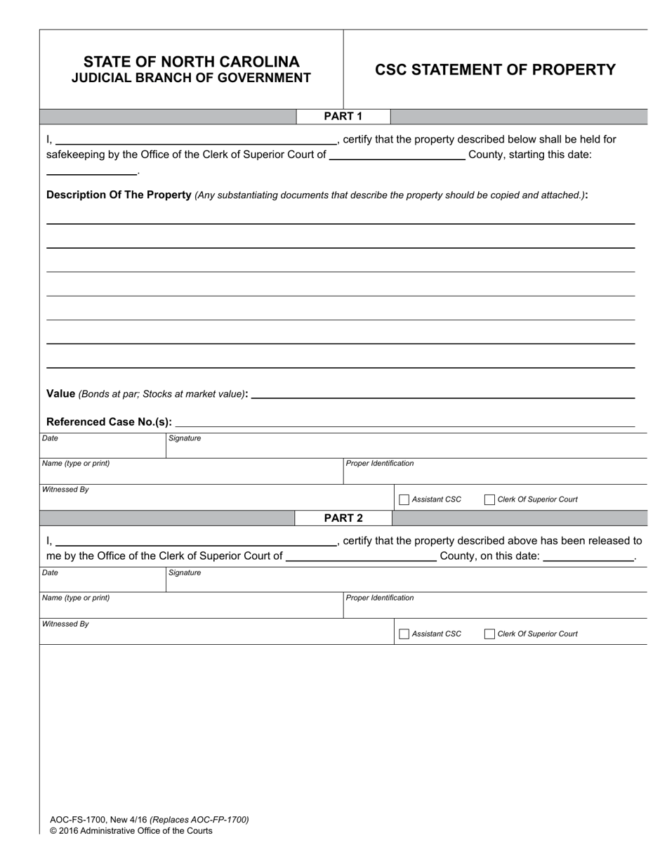 Form AOC-FS-1700 - Fill Out, Sign Online and Download Fillable PDF ...