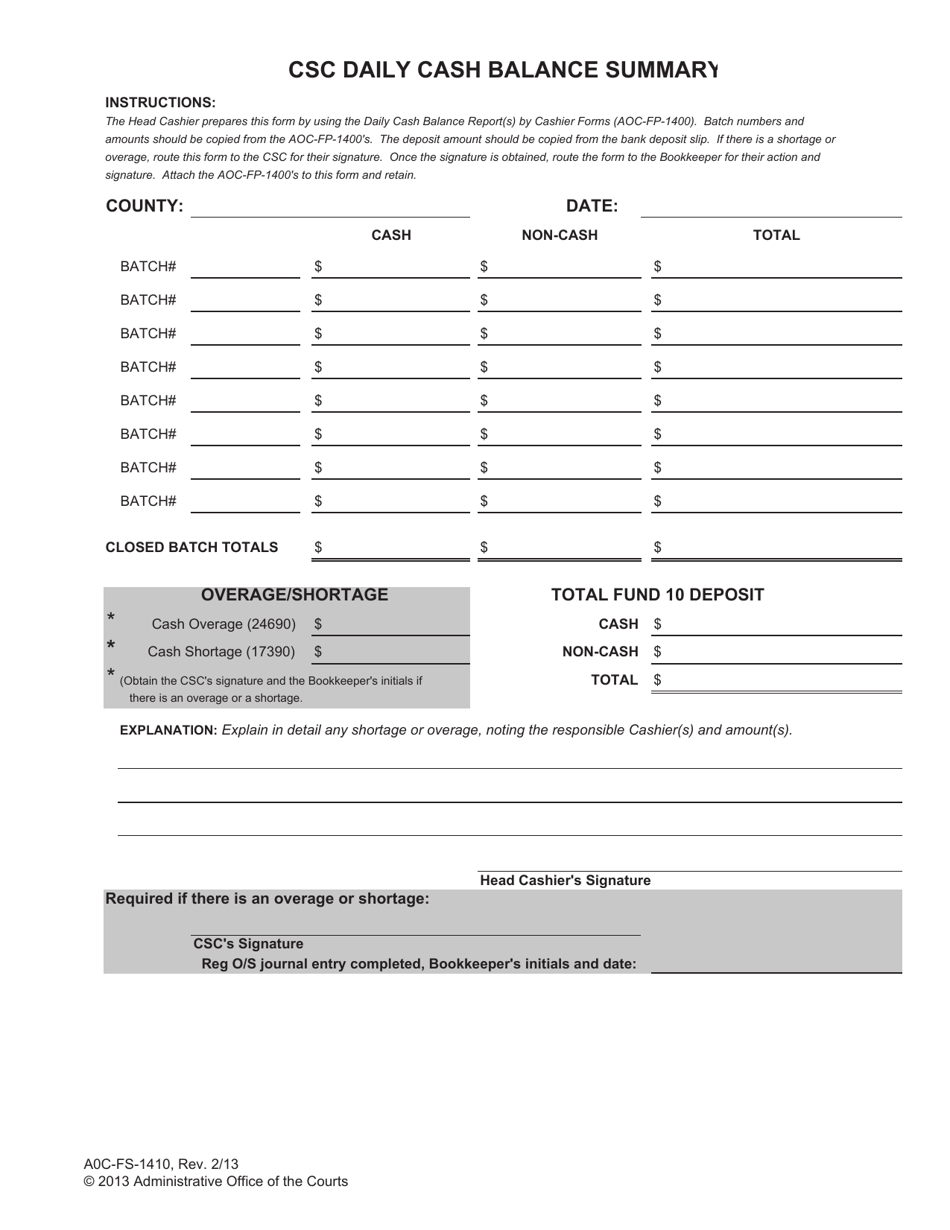 Form AOC-FS-1410 - Fill Out, Sign Online and Download Printable PDF ...
