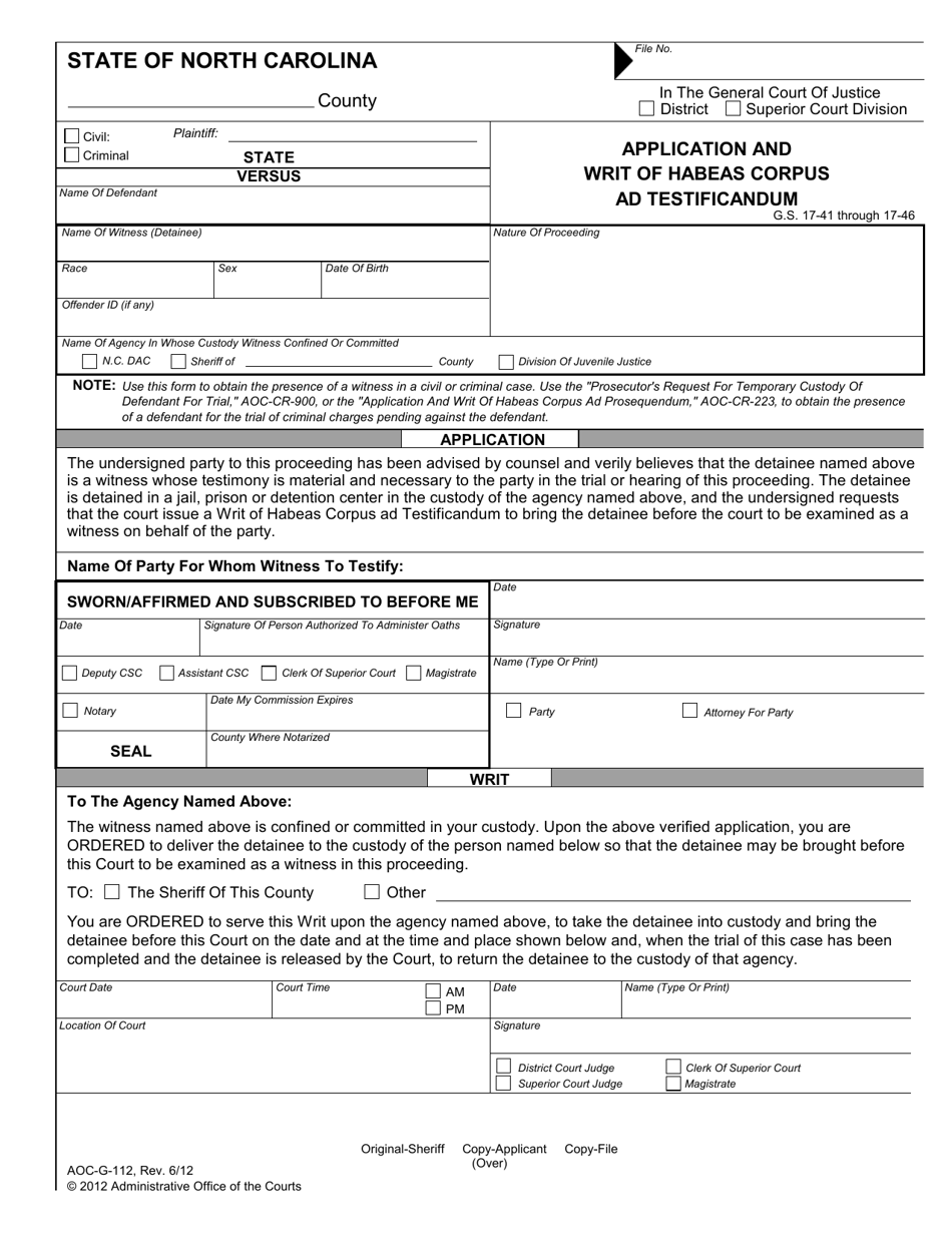 Form AOC-G-112 - Fill Out, Sign Online and Download Fillable PDF, North ...