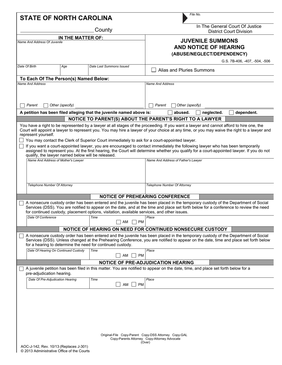 Form AOC-J-142 - Fill Out, Sign Online and Download Fillable PDF, North ...