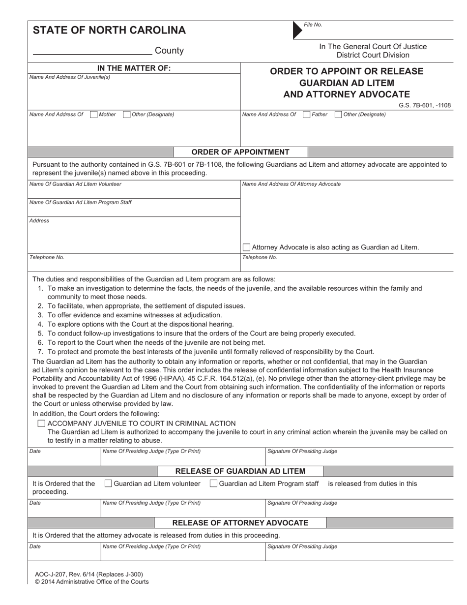 Form AOC-J-207 - Fill Out, Sign Online and Download Fillable PDF, North ...