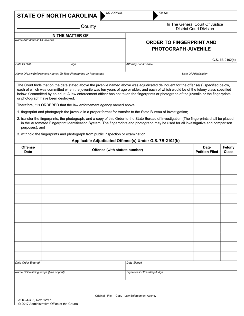 Form AOC-J-303 - Fill Out, Sign Online and Download Fillable PDF, North ...