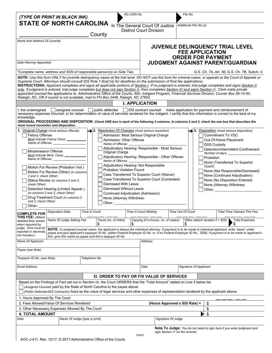 Form AOC-J-411 - Fill Out, Sign Online and Download Fillable PDF, North ...