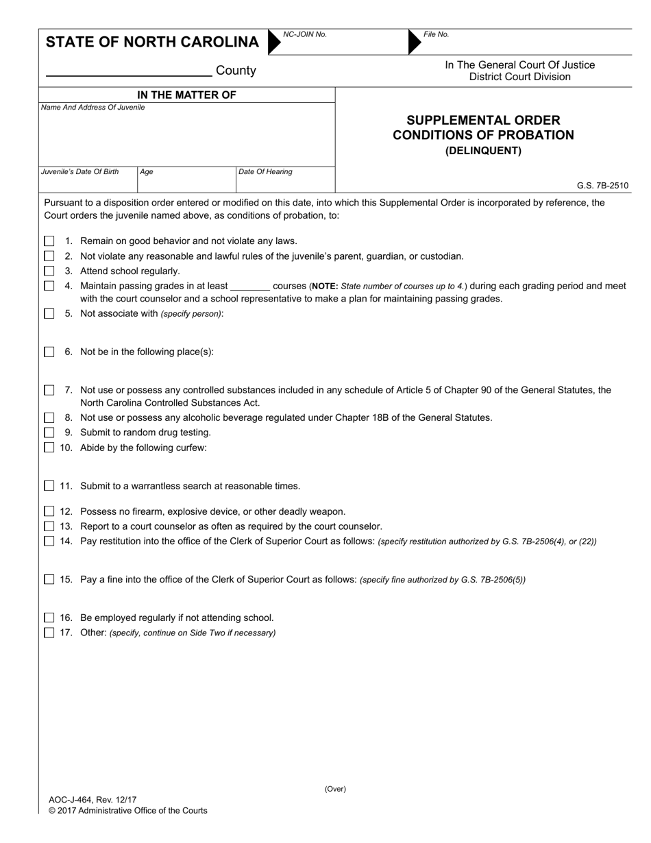 Form AOC-J-464 - Fill Out, Sign Online and Download Fillable PDF, North ...