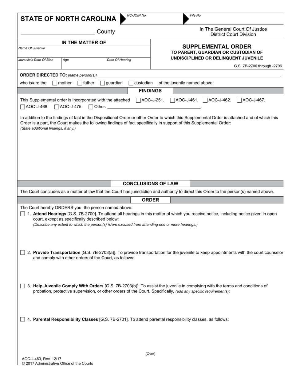 Form AOC-J-463 - Fill Out, Sign Online and Download Fillable PDF, North ...