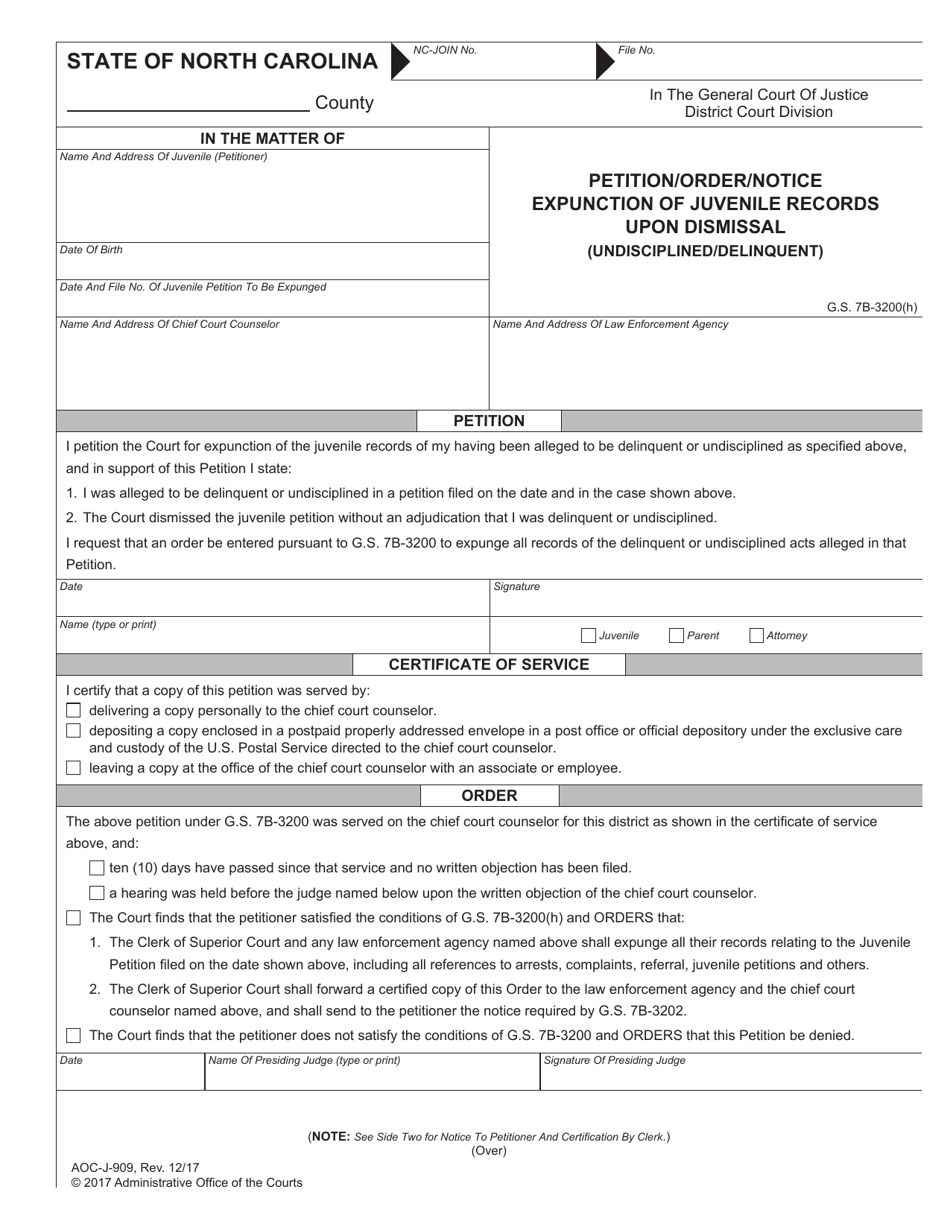 Form AOC-J-909 - Fill Out, Sign Online and Download Fillable PDF, North ...