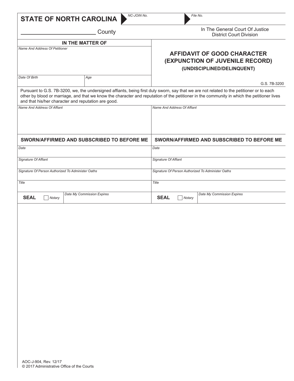 Form AOC-J-904 - Fill Out, Sign Online and Download Fillable PDF, North ...