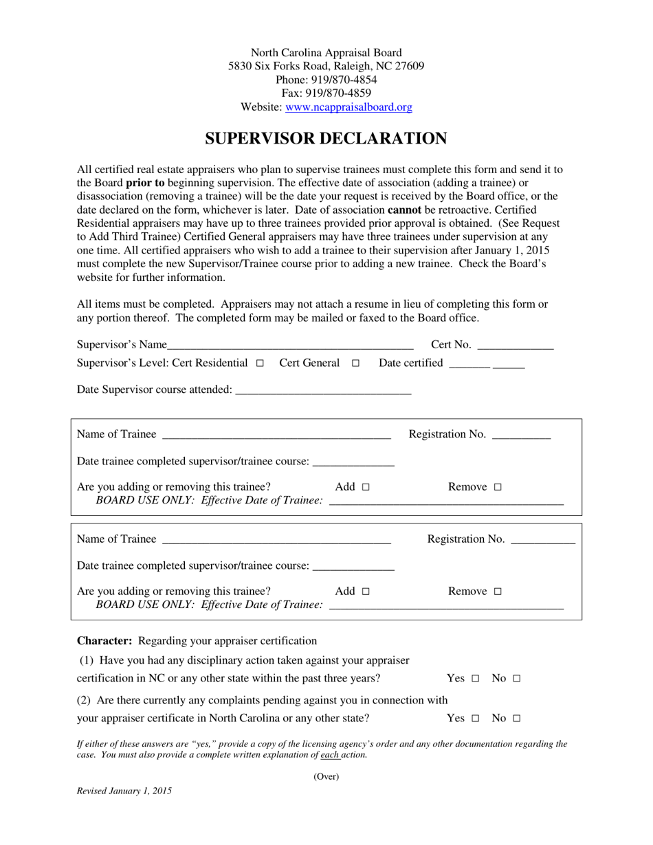 North Carolina Supervisor Declaration - Fill Out, Sign Online and ...