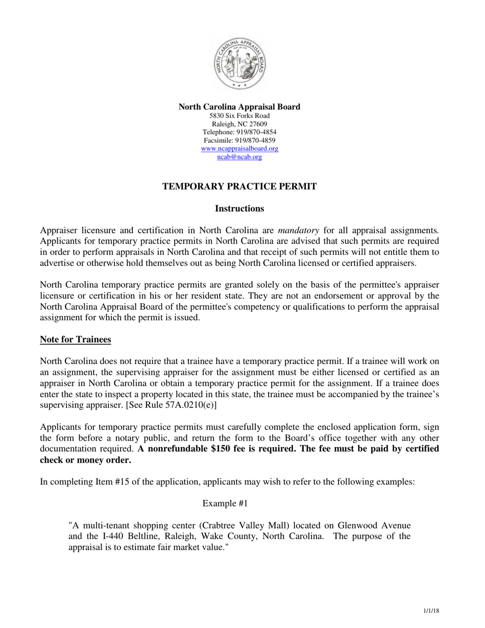 North Carolina Temporary Practice Permit Application - Fill Out, Sign ...