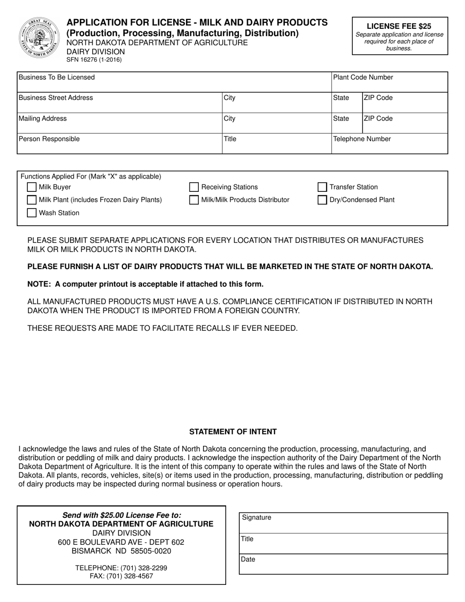 Form SFN16276 - Fill Out, Sign Online and Download Fillable PDF, North ...