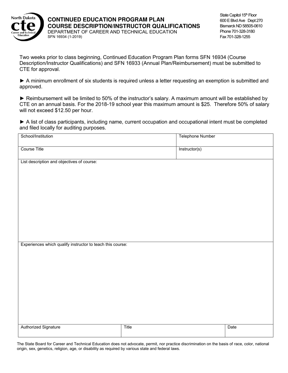 Form SFN16934 Download Fillable PDF or Fill Online Continued Education ...