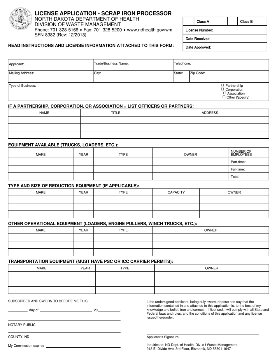 Form SFN-8382 - Fill Out, Sign Online and Download Printable PDF, North ...