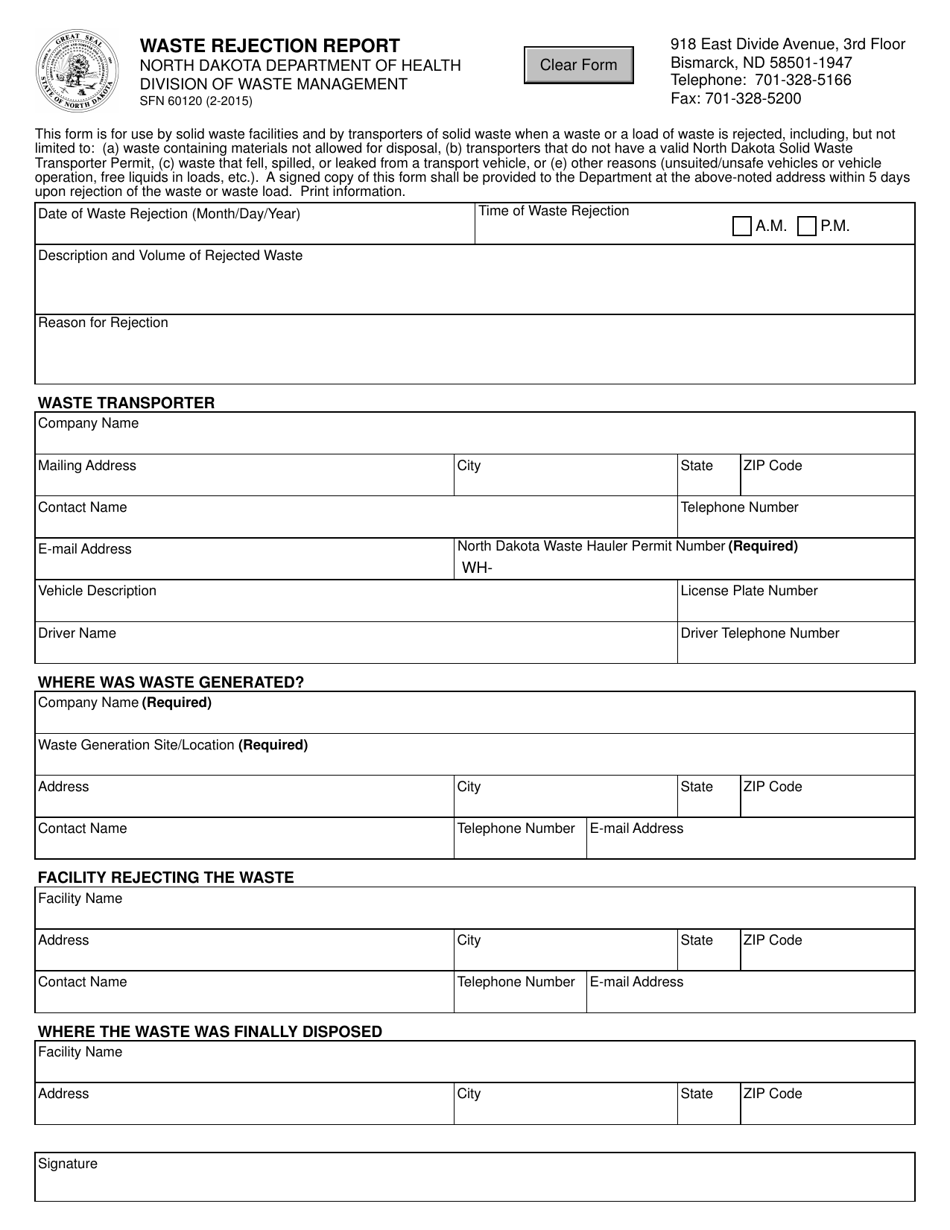 Form SFN60120 - Fill Out, Sign Online and Download Fillable PDF, North ...