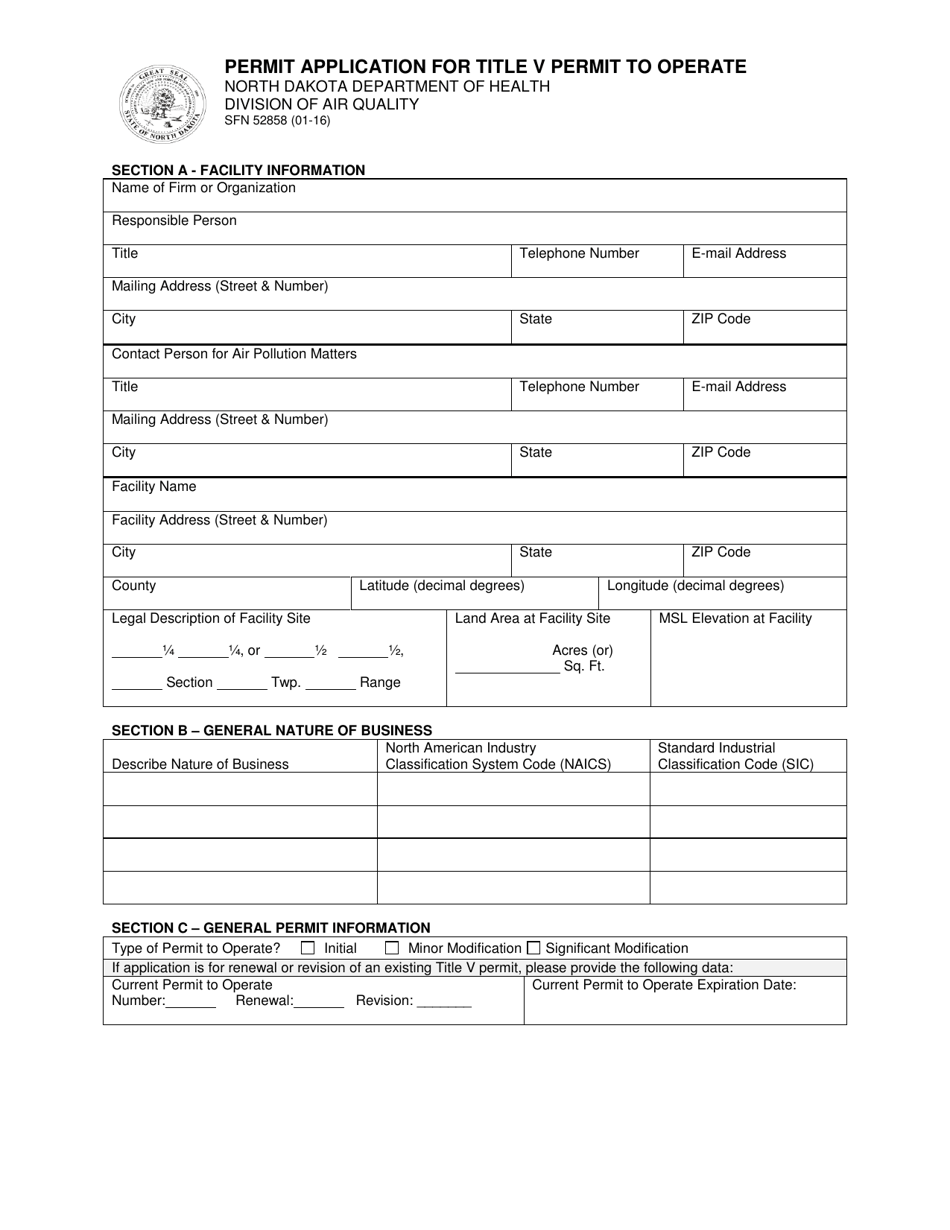 Form SFN52858 - Fill Out, Sign Online and Download Fillable PDF, North ...