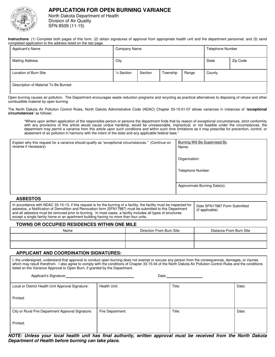 Form SFN8509 - Fill Out, Sign Online and Download Fillable PDF, North ...