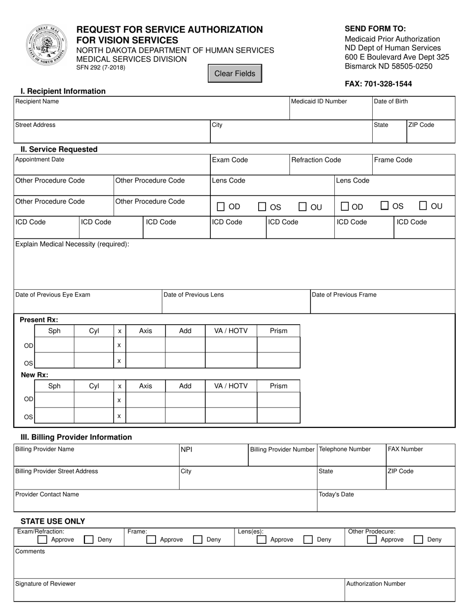 Form SFN292 - Fill Out, Sign Online and Download Fillable PDF, North ...