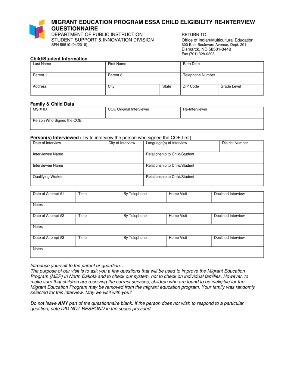 Form SFN58810 - Fill Out, Sign Online and Download Fillable PDF, North ...