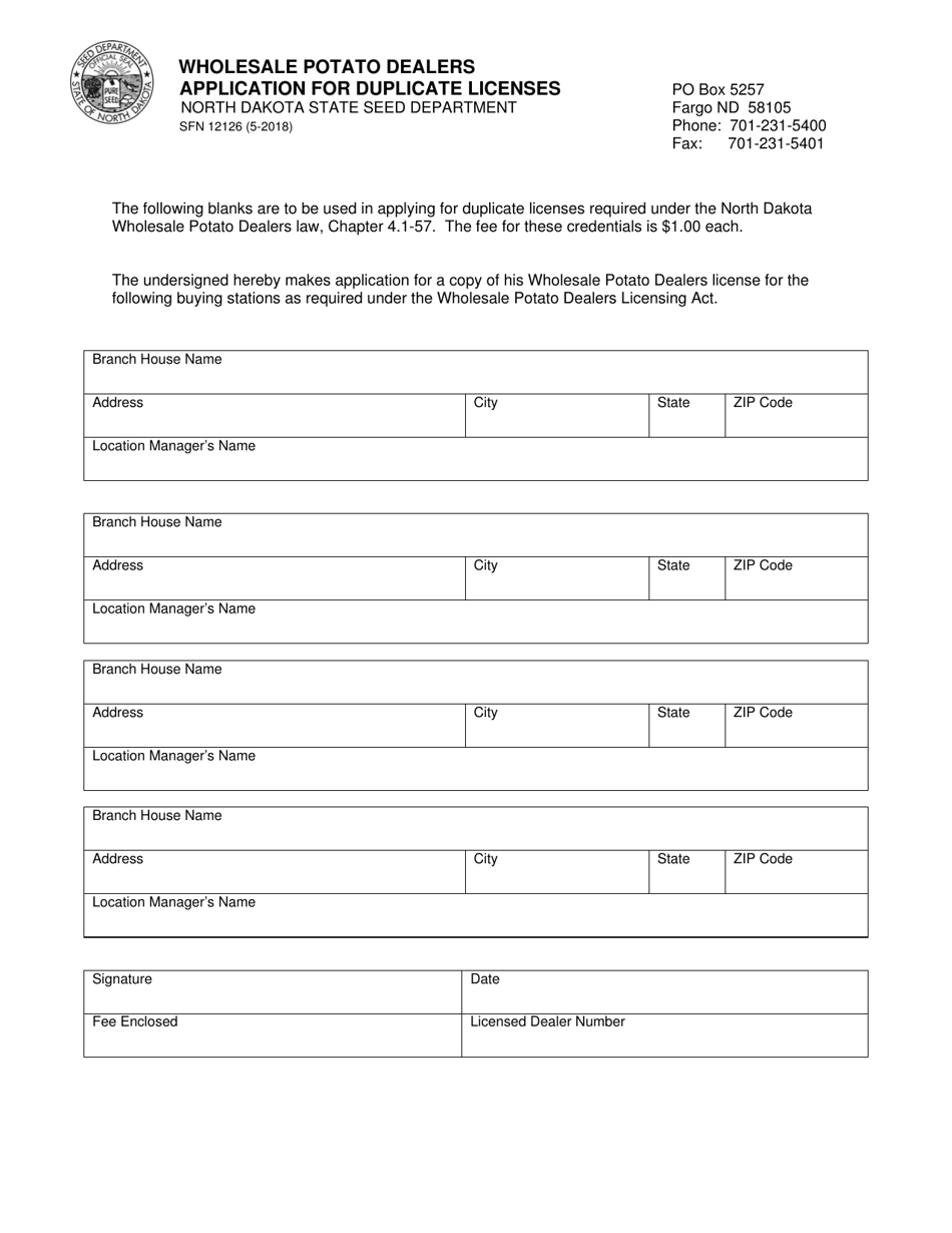 Form SFN12126 - Fill Out, Sign Online and Download Fillable PDF, North ...