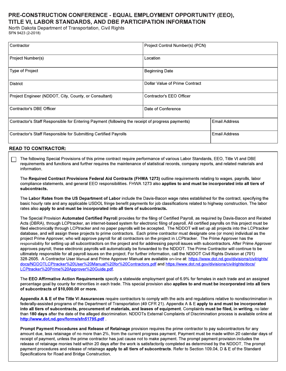 Form SFN9423 - Fill Out, Sign Online and Download Fillable PDF, North ...
