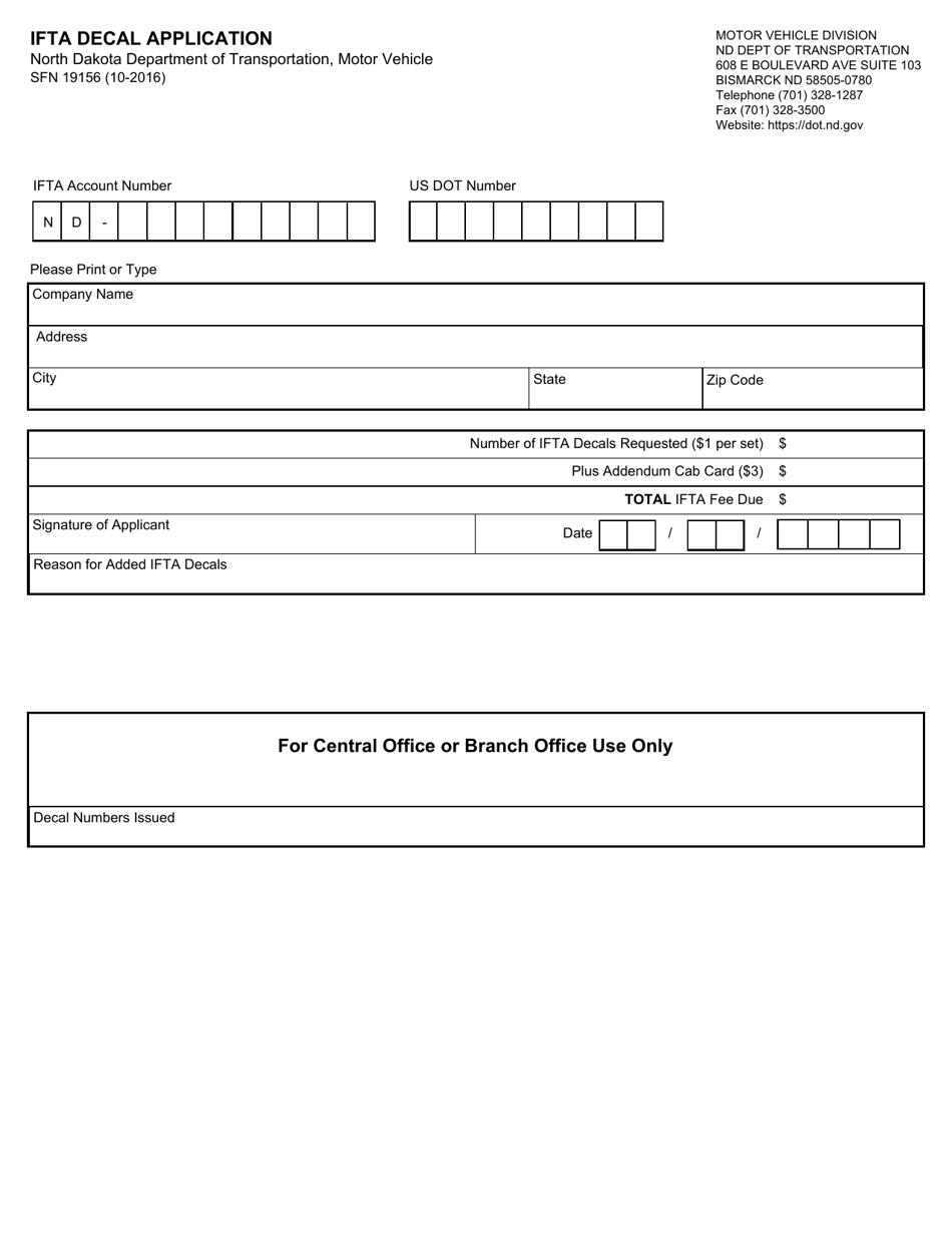 Form SFN19156 - Fill Out, Sign Online and Download Fillable PDF, North ...