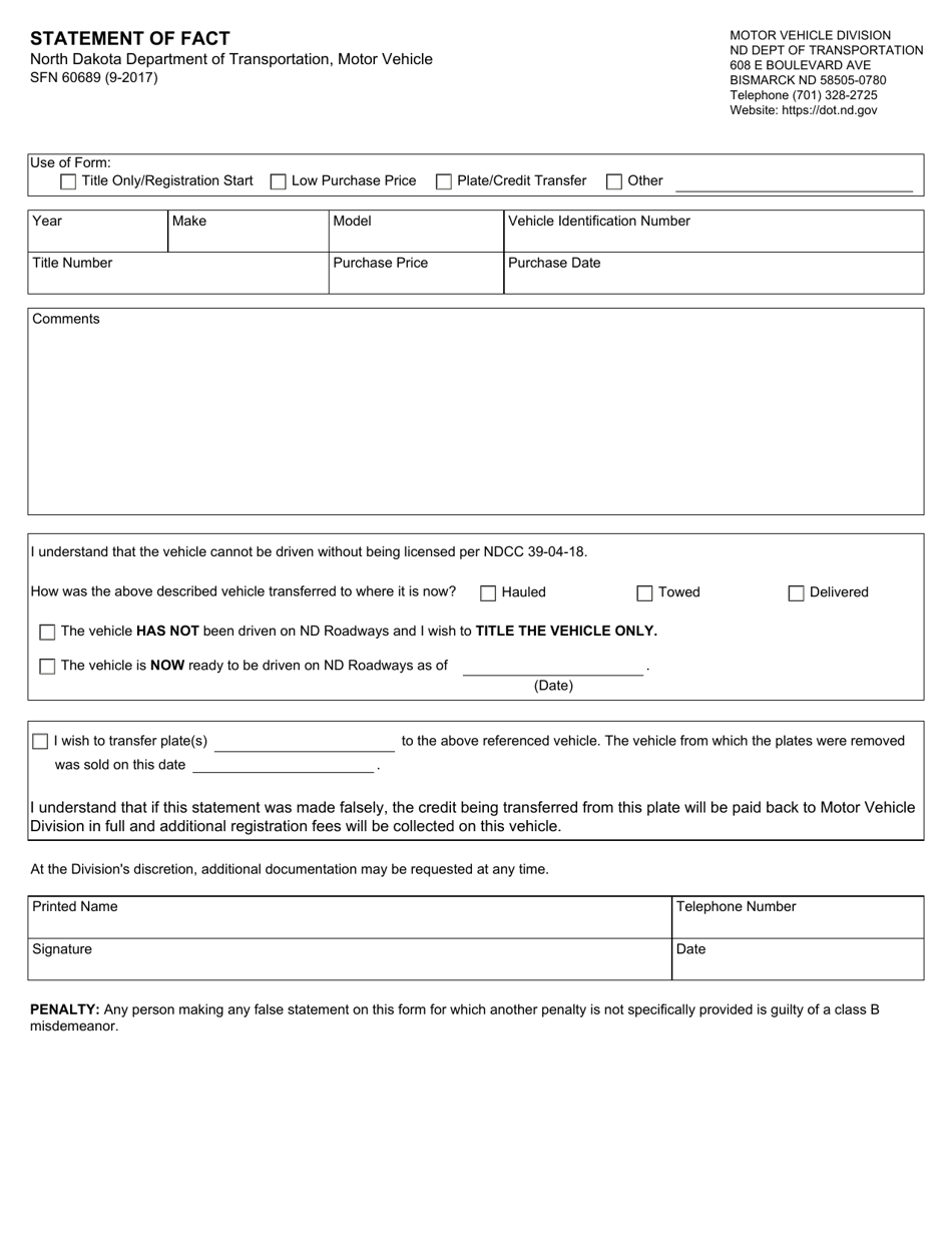 Form SFN60689 - Fill Out, Sign Online and Download Fillable PDF, North ...