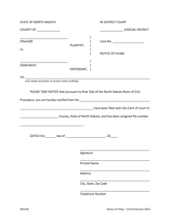 North Dakota Notice of Filing - Fill Out, Sign Online and Download PDF ...