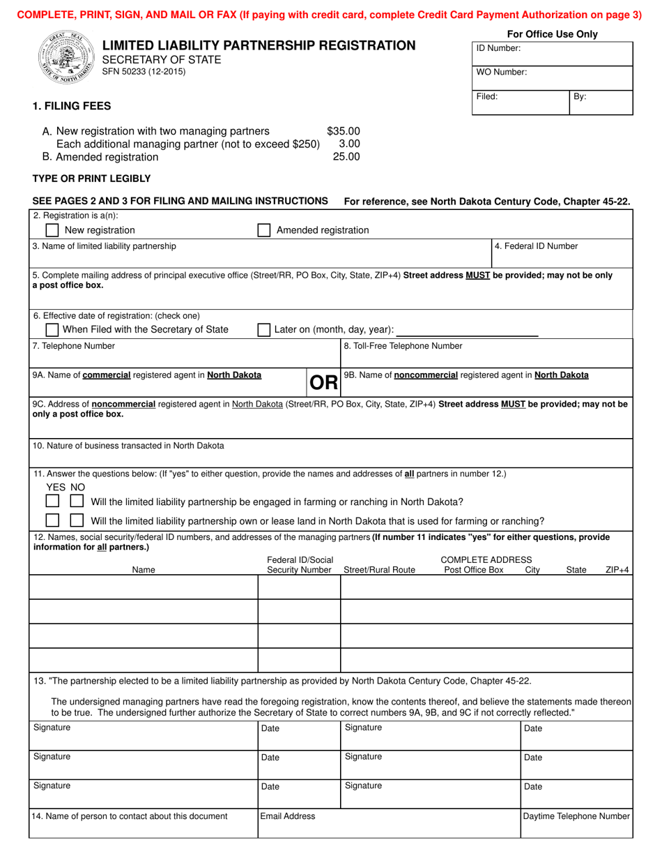 Form SFN-50233 - Fill Out, Sign Online and Download Fillable PDF, North ...