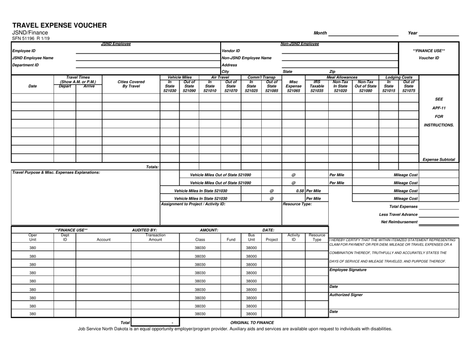 Form SFN51196 Download Printable PDF Or Fill Online Travel Expense 