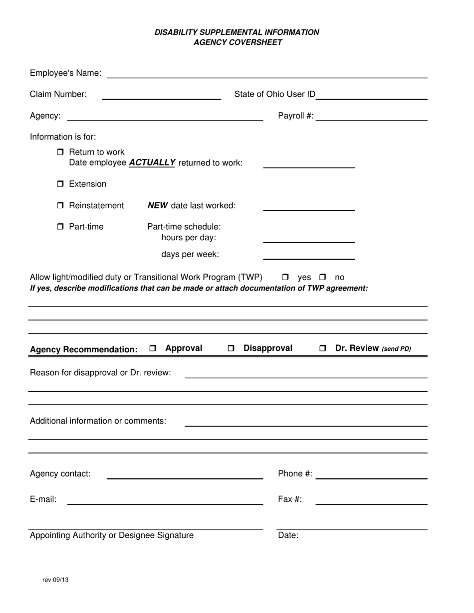 Ohio Disability Supplemental Information Agency Coversheet - Fill Out ...