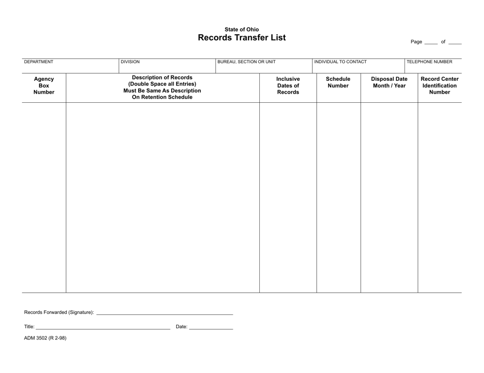 Form ADM3502 - Fill Out, Sign Online and Download Printable PDF, Ohio ...