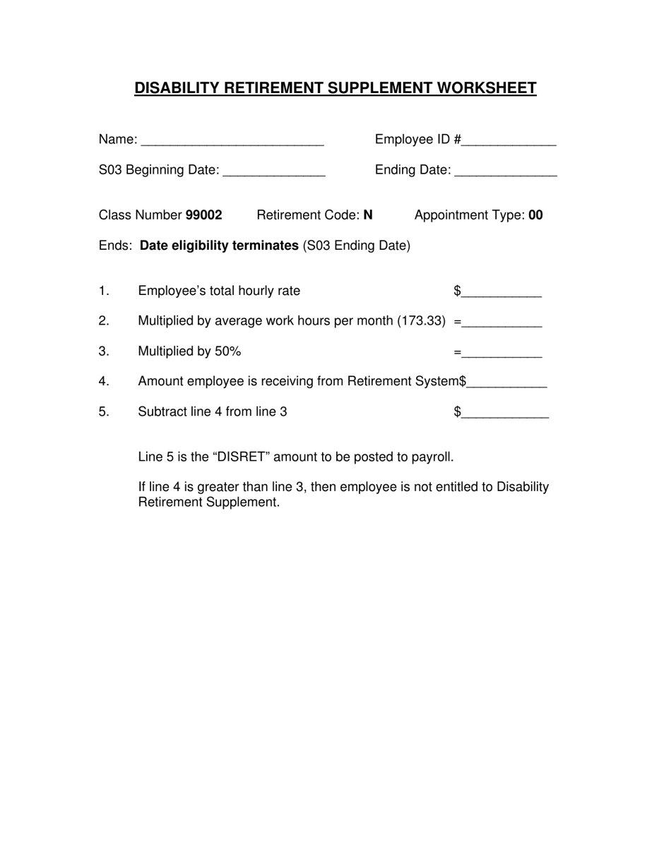 Ohio Disability Retirement Supplement Worksheet Form - Fill Out, Sign ...