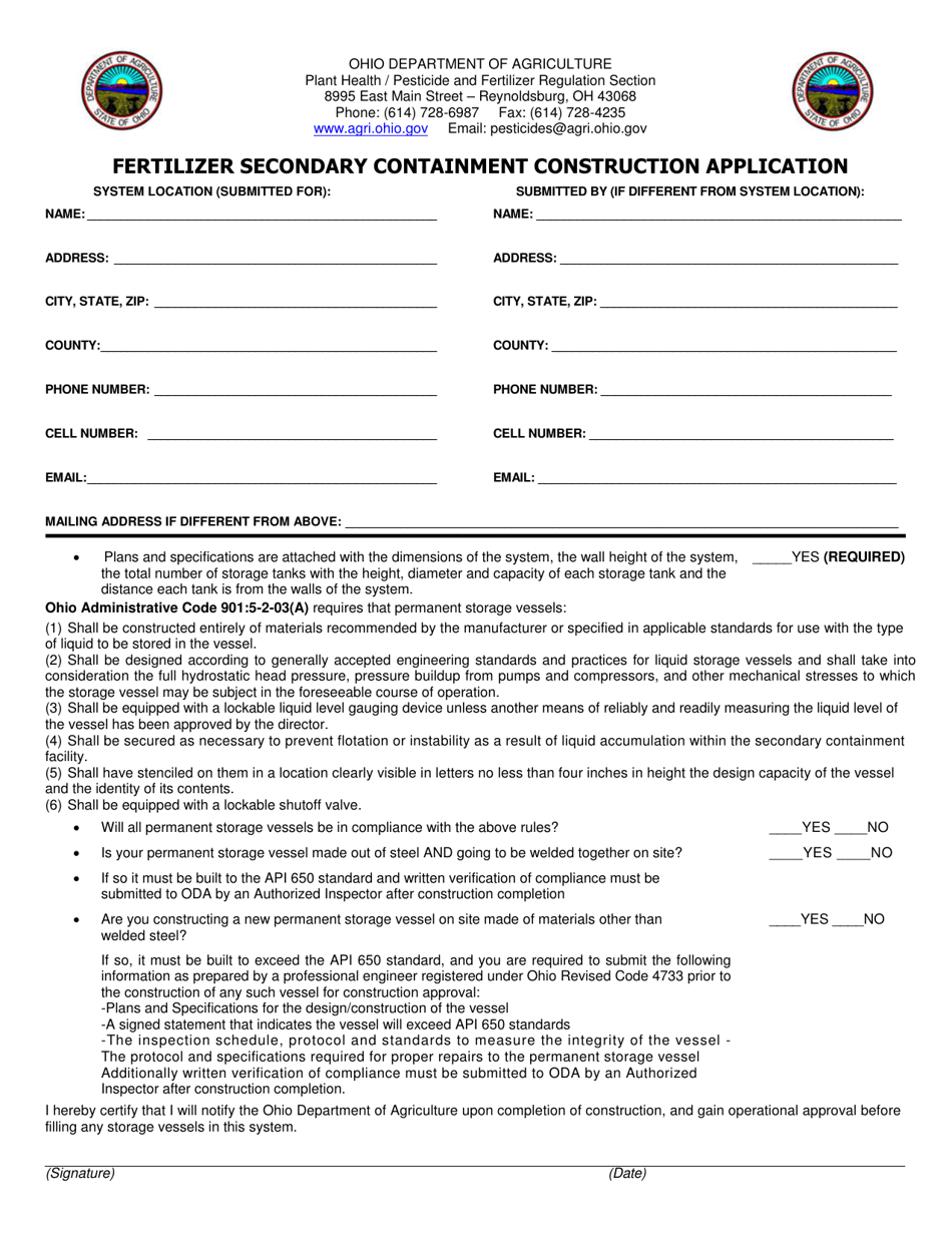 Ohio Fertilizer Secondary Containment Construction Application - Fill ...