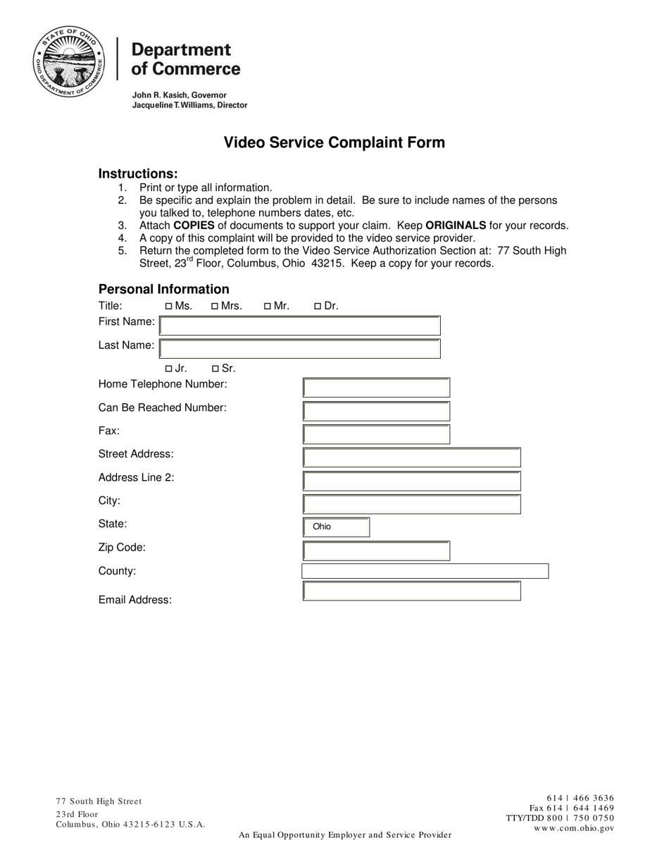 Ohio Video Service Complaint Form - Fill Out, Sign Online and Download ...