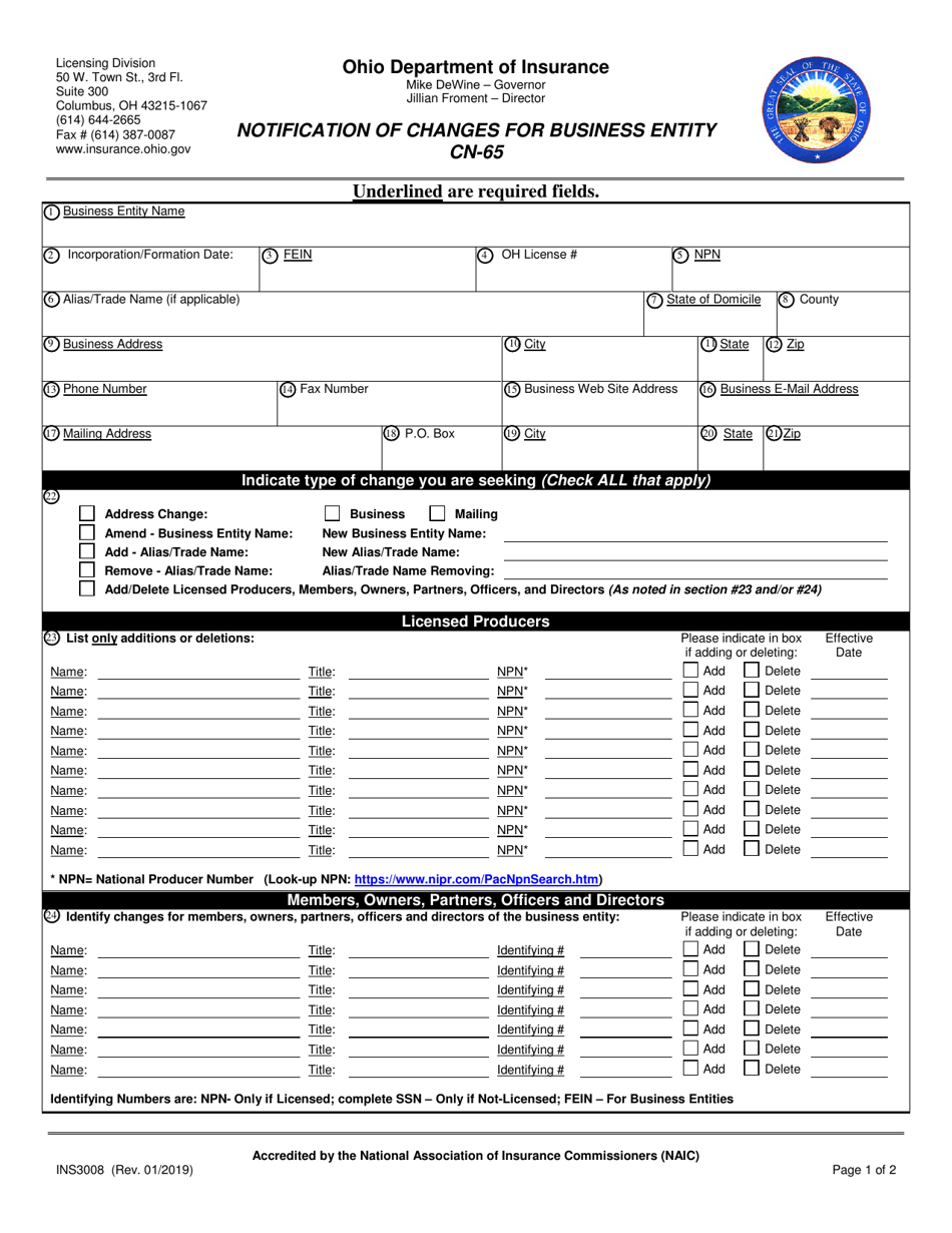 Form INS3008 (CN-65) - Fill Out, Sign Online and Download Fillable PDF ...