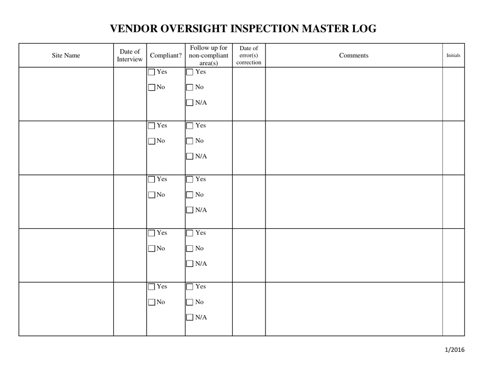 Ohio Vendor Oversight Inspection Master Log - Fill Out, Sign Online and ...