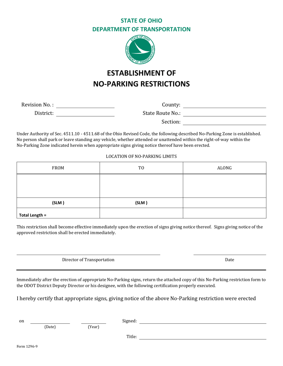 Form 1296-9 - Fill Out, Sign Online and Download Printable PDF, Ohio ...