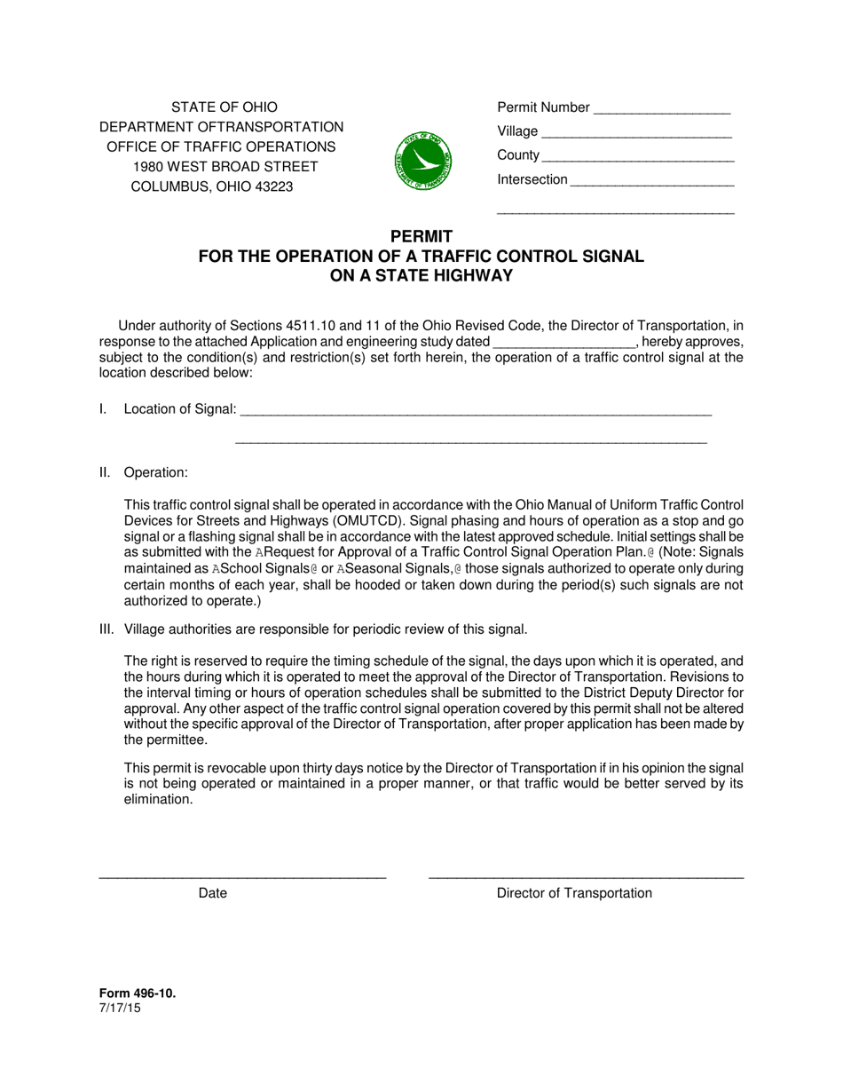Form 496-10 - Fill Out, Sign Online and Download Fillable PDF, Ohio ...