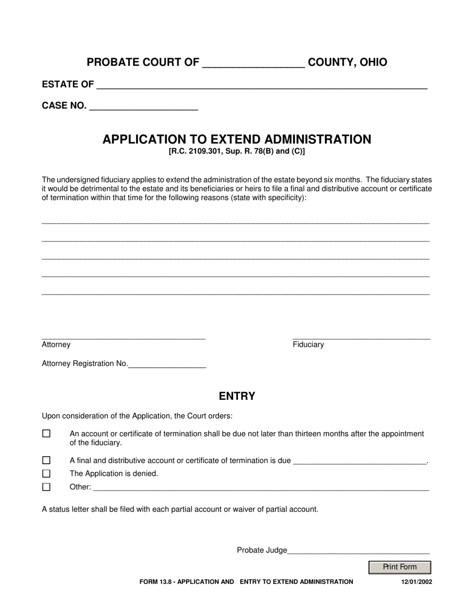 Form 13.8 - Fill Out, Sign Online and Download Fillable PDF, Ohio ...