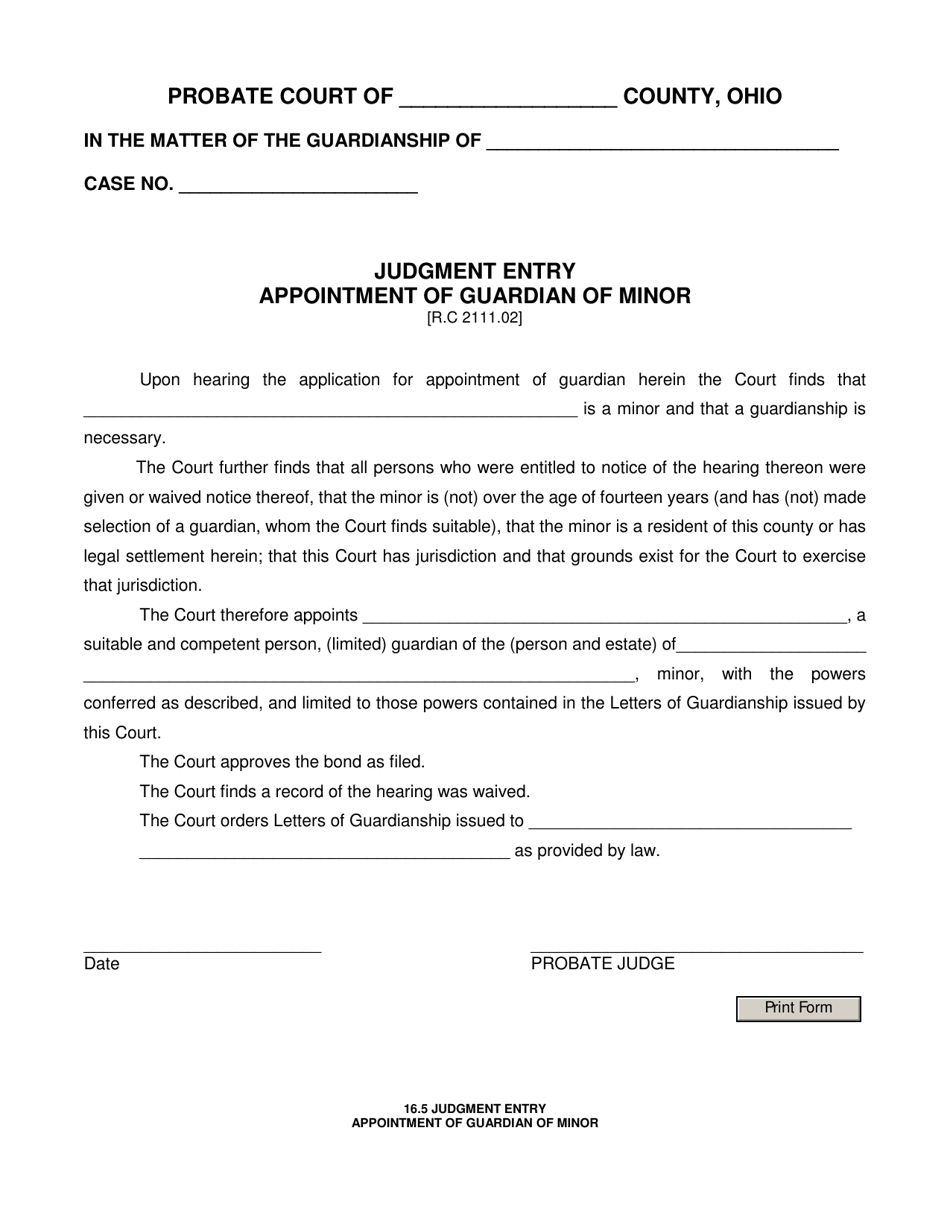 Form 16.5 Download Fillable PDF or Fill Online Judgment Entry ...